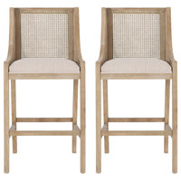 Oneida Rustic Fabric Upholstered Wood and Cane 30 inch Barstools, Set ...