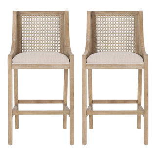 Oneida Rustic Fabric Upholstered Wood and Cane 30 inch Barstools, Set ...