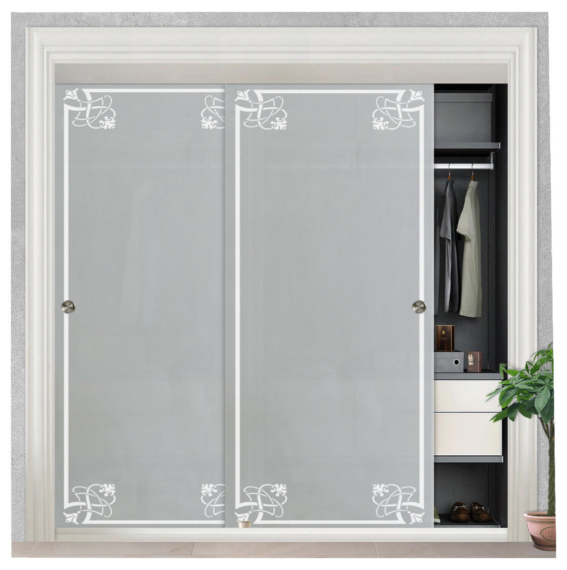 Frameless Sliding Closet Bypass Glass Door With Frosted Design, 24" X ...