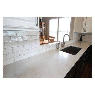White Kitchen with White Subway Tile and Eternia Quartz Countertop ...
