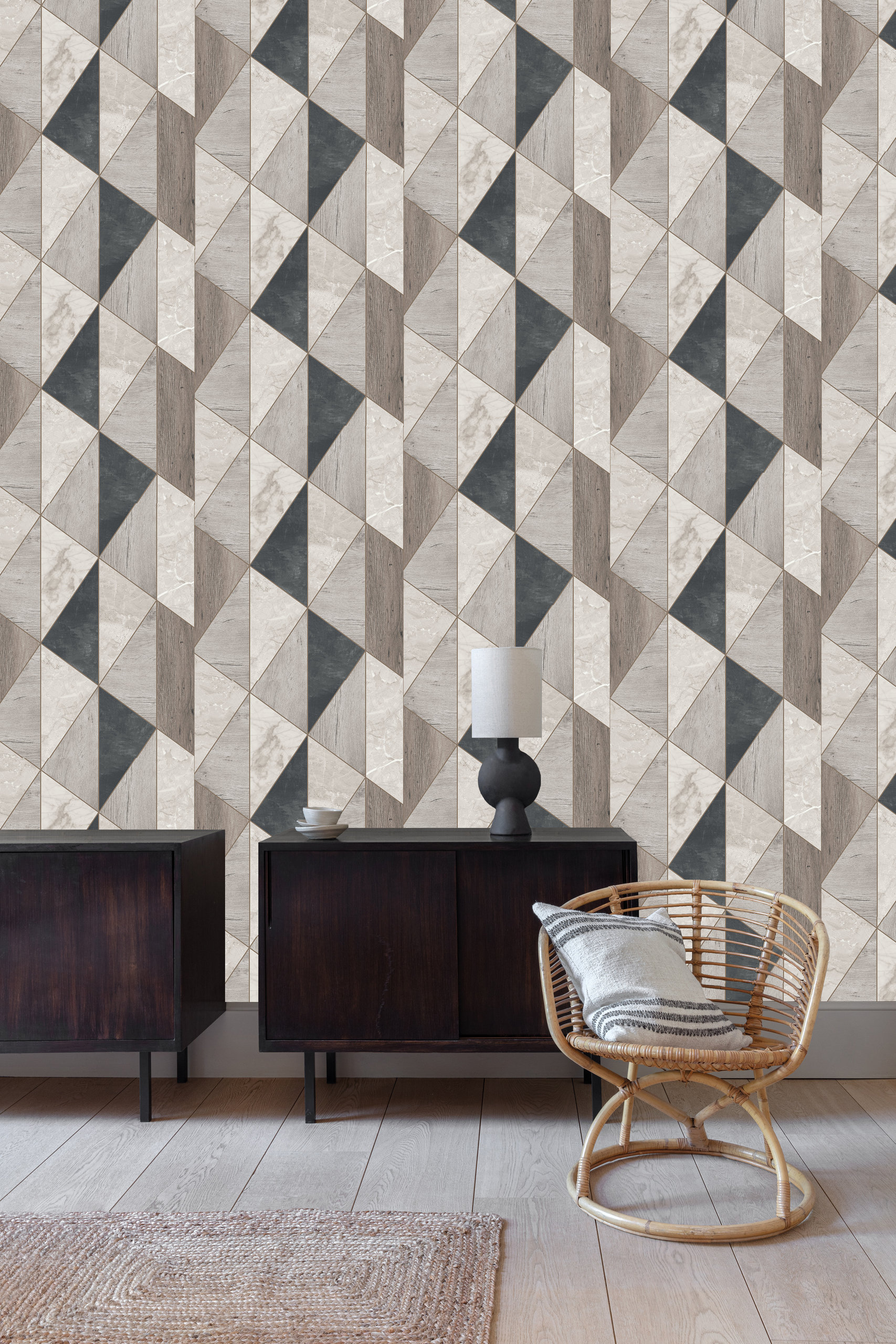 Geometric Wood Panel Textured Wallpaper 57 Sqft., Sample - Contemporary ...