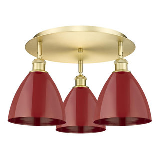 Ballston Dome 3 Light Flush Mount, Satin Gold, Red - Contemporary ...