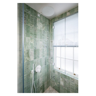 Green Marble Shower with Natural Light - Contemporary - Bathroom ...
