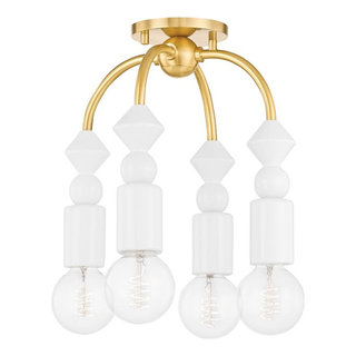 Mitzi Flora 4-Light Semi Flush Mount, Aged Brass, H471604-AGB ...
