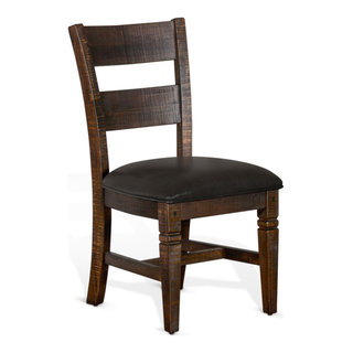 Dark Rustic Ladderback Dining Chair Padded Black Leather Seat ...