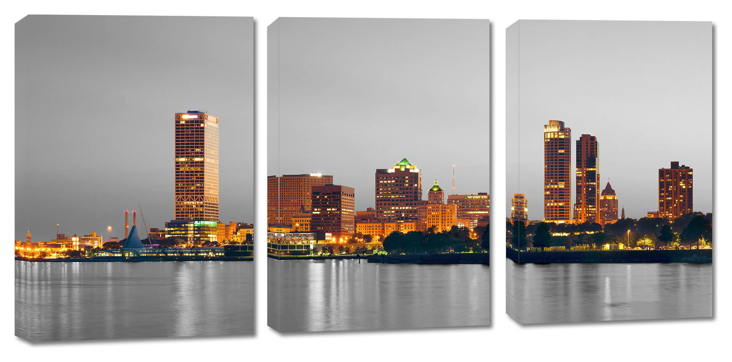 City Of Milwaukee, USA Skyline, Canvas Print, 3 Panel Split, Triptych ...