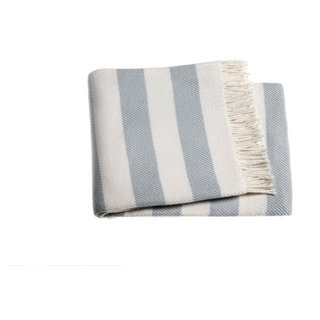Cream and Sky Blue Slanted Stripe Fringed Throw Blanket - Beach Style ...
