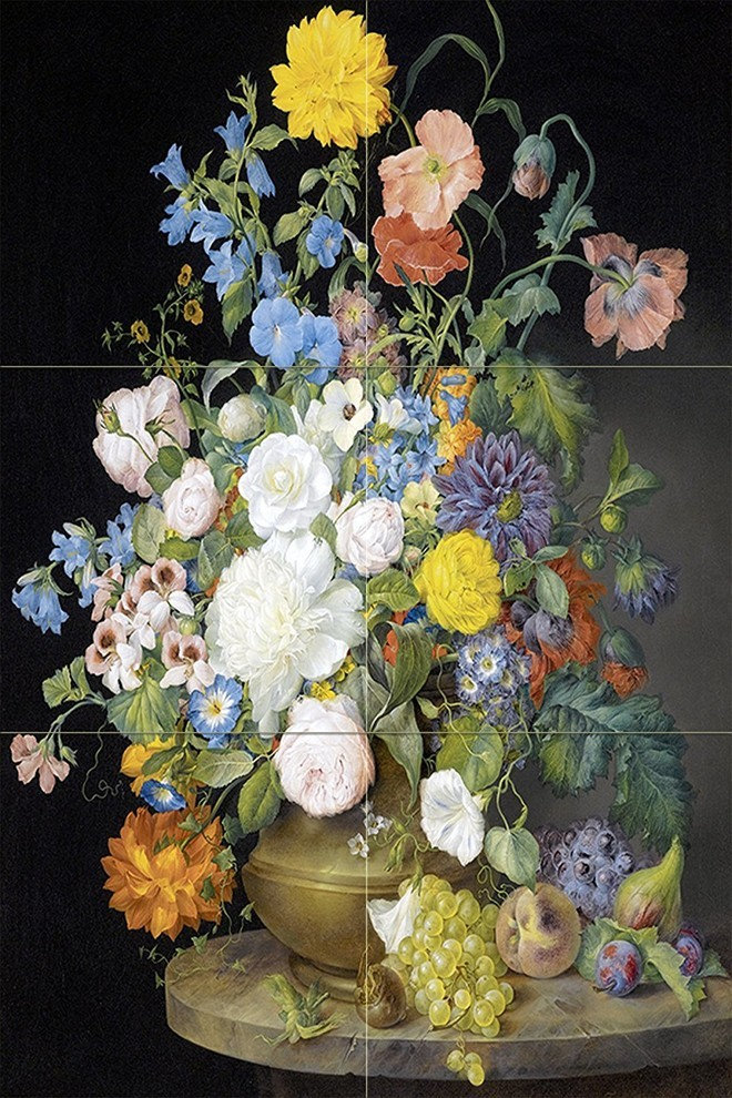 Tile Mural Vase Roses Poppies With Fruit Kitchen Backsplash, 4.25 ...