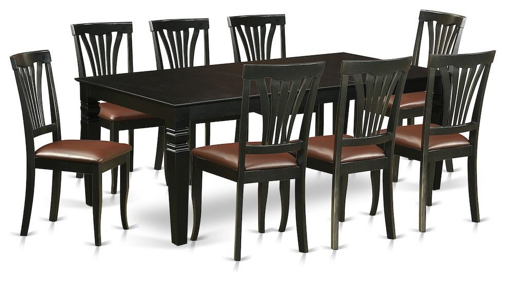 9-Piece Dining Set With a Kitchen Table and 8 Leather Chairs, Black ...
