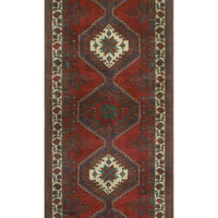 Fine Vintage Distressed Ananda Red/Ivory Runner, 3'4x10'10, 3'4x10'10 ...
