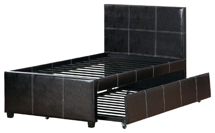Espresso Faux Leather Full Bed With Trundle - Transitional - Platform ...