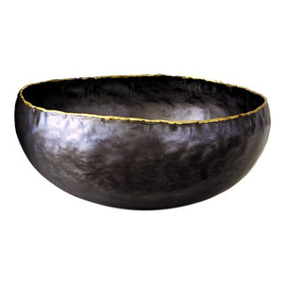 Rustic Brutalist Iron Decorative Bowl, Metal Gray Gold Minimalist ...