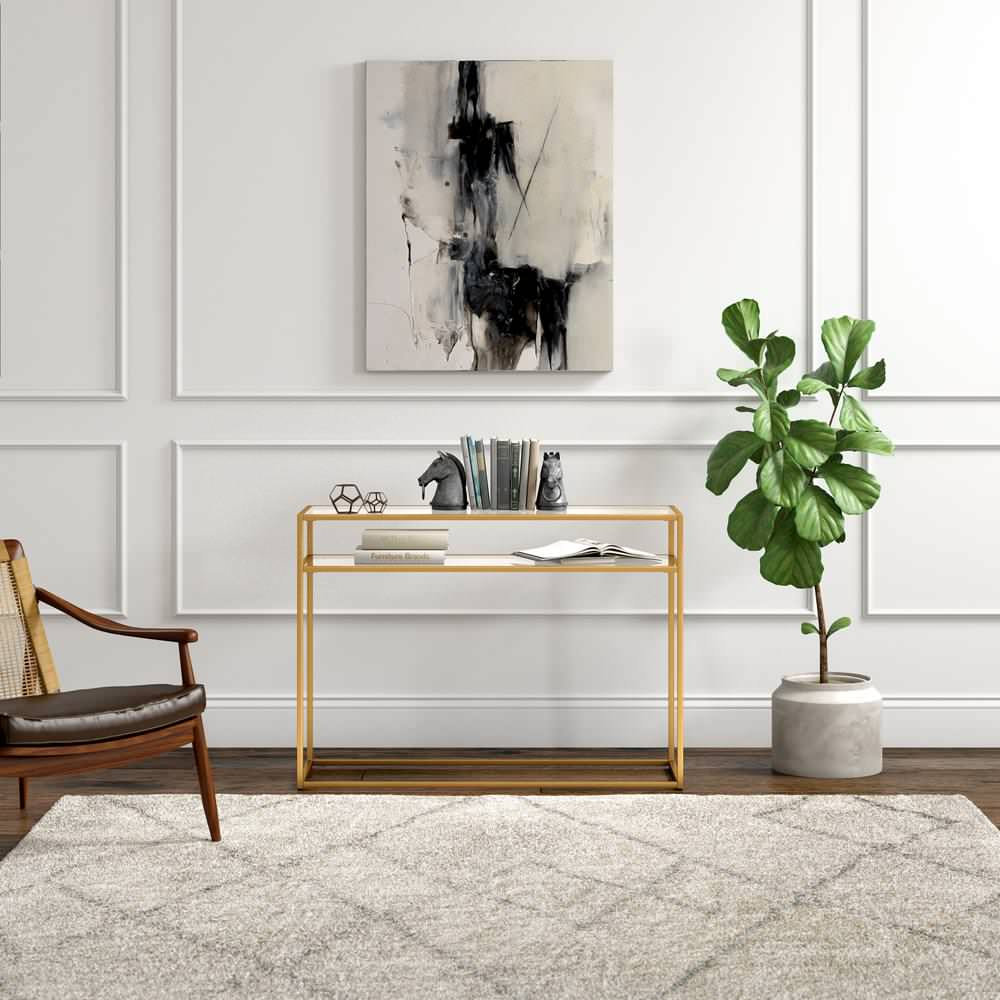 Addison 42'' Wide Rectangular Console Table With Glass Shelf In Brass - Contemporary - Coffee ...