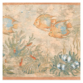 Prepasted Wallpaper Border Aquatic Fish Blue Orange Beige 8"x15 ...