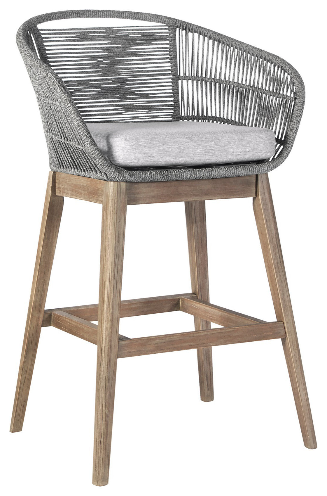 Tutti Frutti Indoor Outdoor Bar Height Stool, Aged Teak Wood, Gray Rope ...