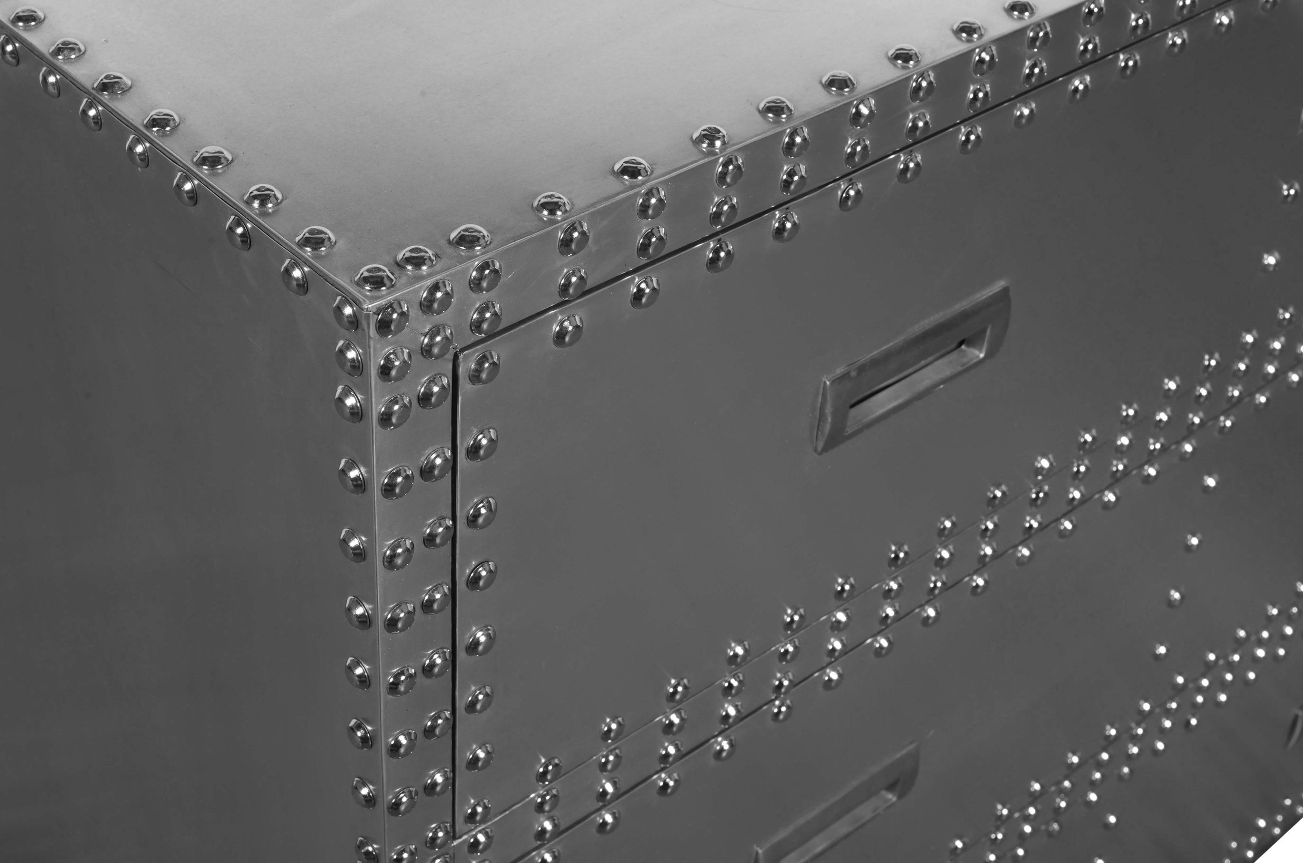 Pilot 3-Drawer Chest with Silver Aluminum Cladding and Decorative Nails ...
