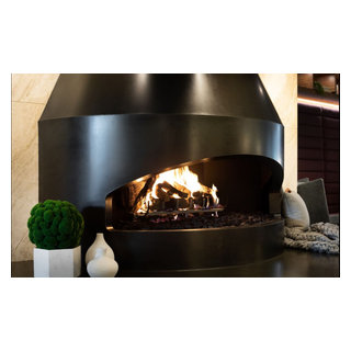 Custom Open (No Glass) Oval Gas Fireplace - Shabby-chic Style - Living ...