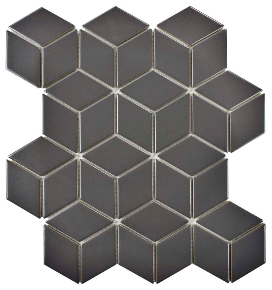 Metro Rhombus Mosaic Floor and Wall Tile, Matte Grey, Sample ...