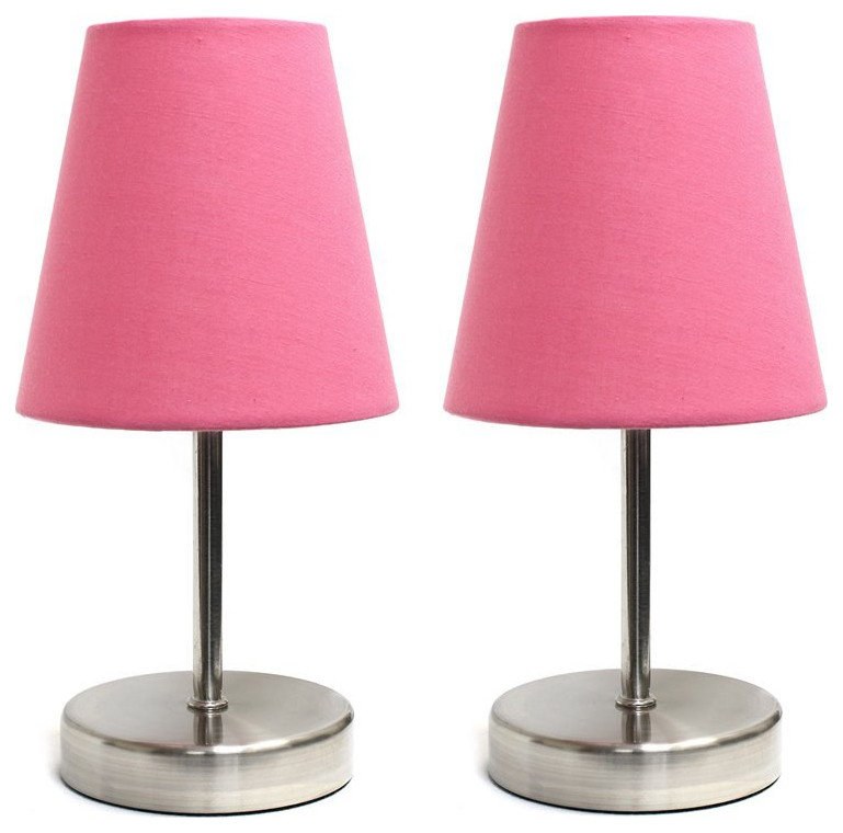 Simple Designs Metal Basic Table Lamp 2 Pack in Sand Nickel with Pink ...