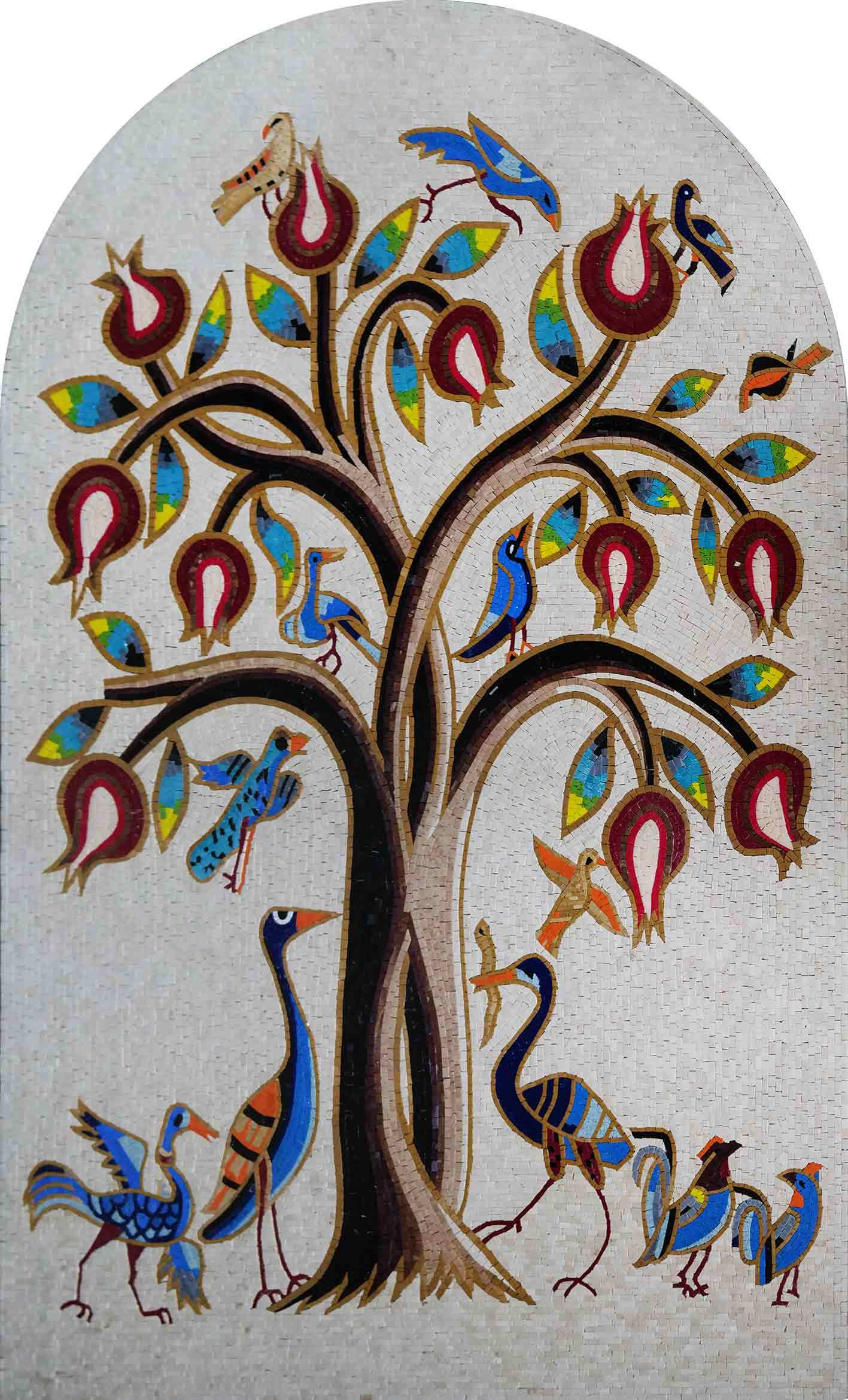 Mosaic Tree - Birds & Tree, 90" x 148" - Contemporary - Tile Murals ...