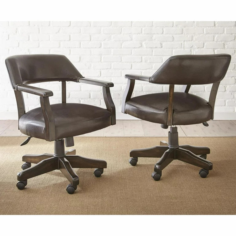 Brown Office Chair with Solid Wood Base, Swivel Seat & Adjustable Tilt ...