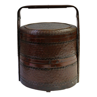 Vintage Oriental Handmade Brown Rattan Stack Basket with Handle Hws3800 ...