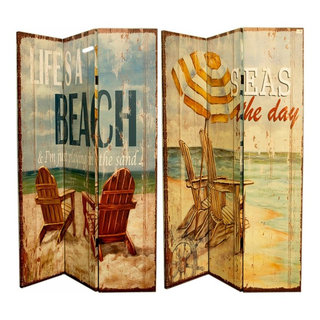Striking Canvas Room Divider With Beach Imprint, Multicolor - Beach ...