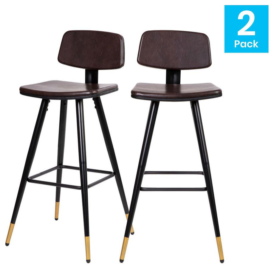 Kora Commercial Grade Low Back Barstools, Brown Leather Soft Upholstery ...