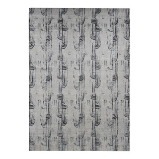 Cloud Gray, The Cane Design, Silk With Wool, Hand Knotted Rug, 10'x14'5 ...