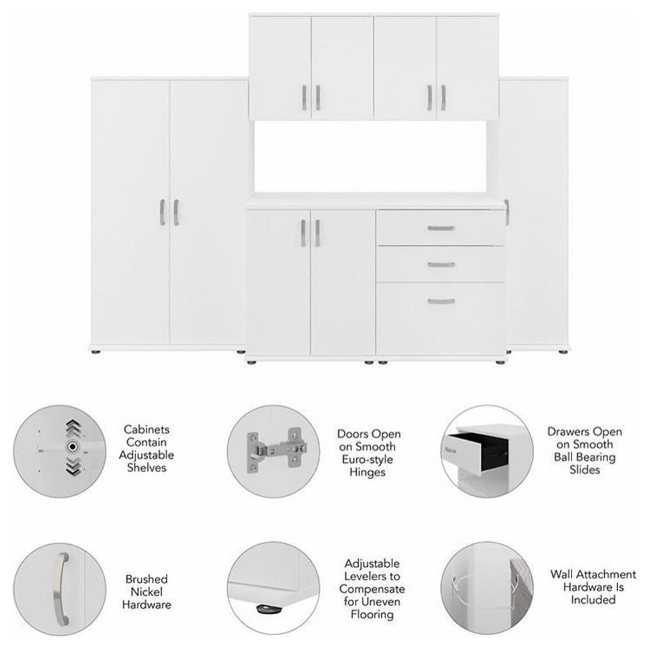 Universal 6 Piece Modular Garage Storage Set in White - Engineered Wood ...