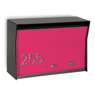 RetroBox Locking Modern Wall Mounted Mailbox, in Black and Pink ...