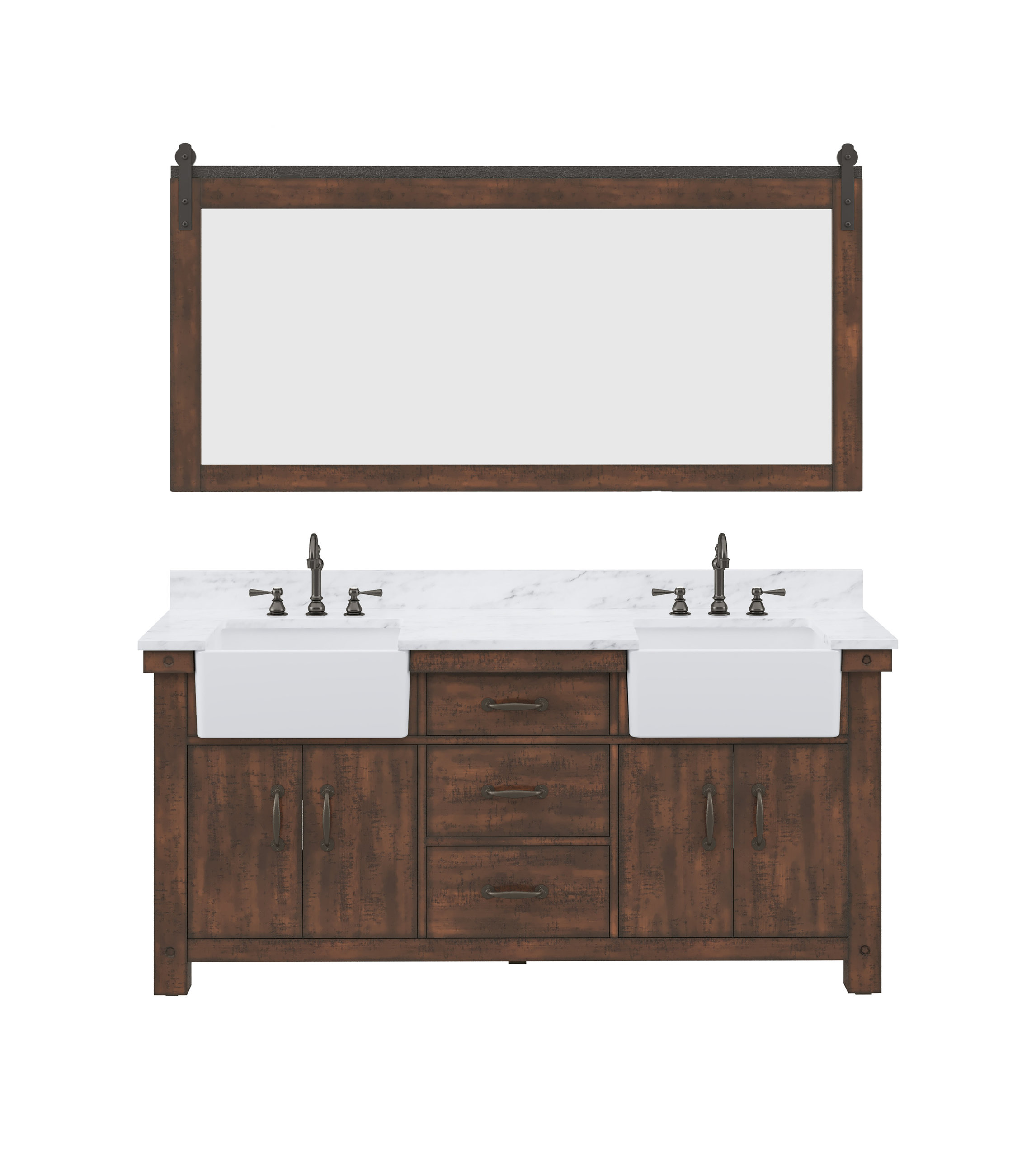 72" Double Sink Carrara White Marble Top Vanity, Rustic Sienna, Mirror ...