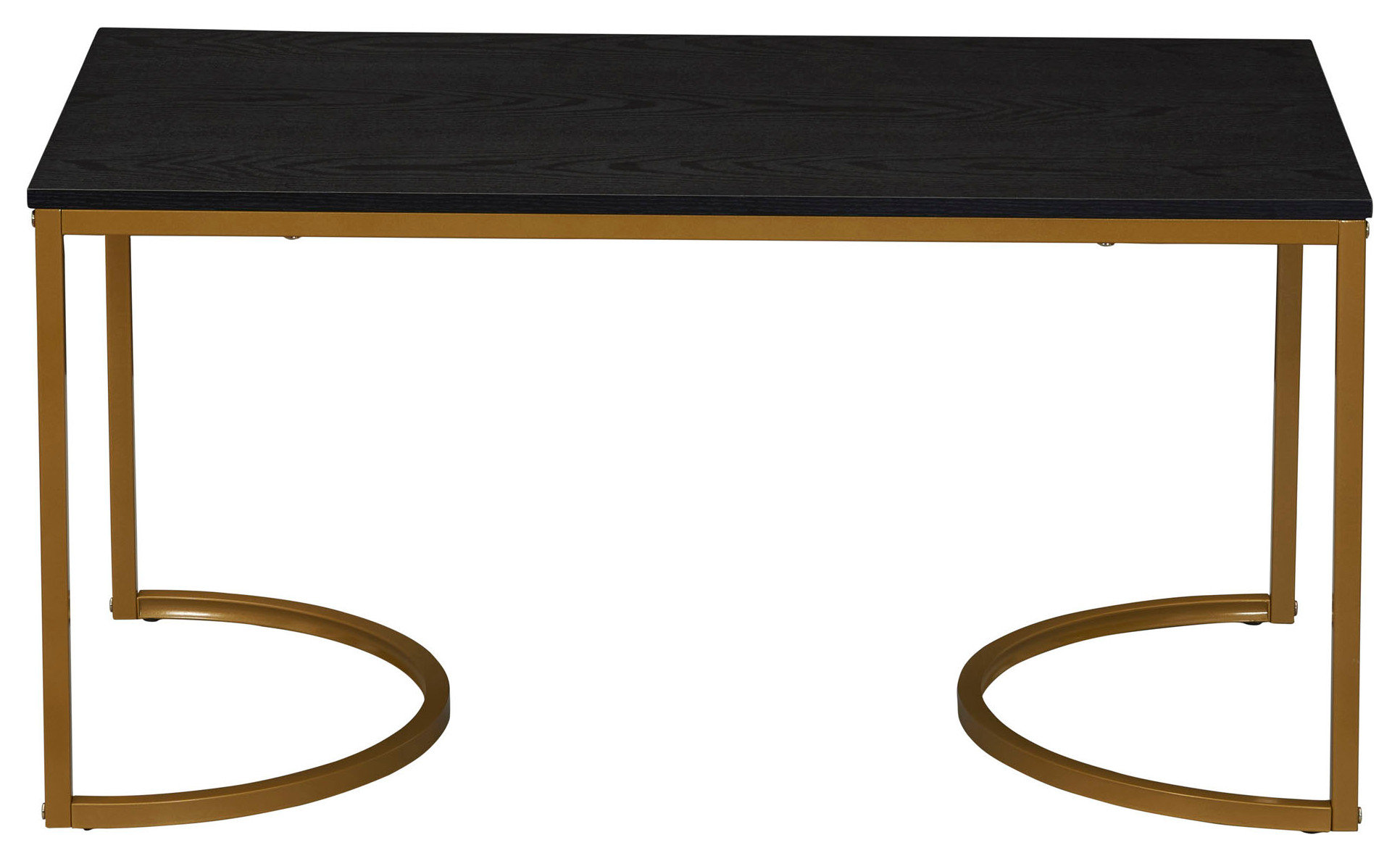 Half Moon Rectangular Coffee Table Black Oak Wood Grain and Gold Metal ...