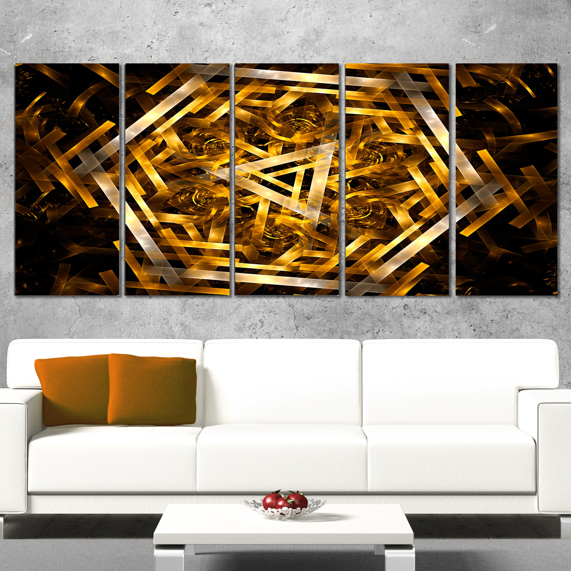 "Fractal 3D Yellowish Hexagon" Abstract Art Canvas Print, 60"x28", 5 ...