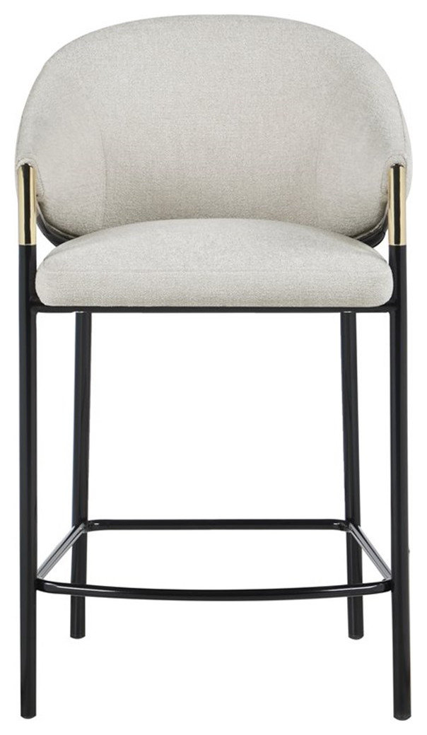 Home Square Sloped Arm Counter Height Stool in Beige and Glossy Black ...