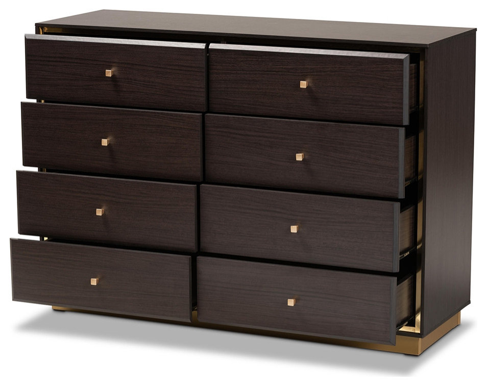 Modern and Contemporary Espresso Brown Finished Wood Gold Metal 8 ...