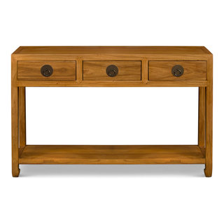 Natural Elmwood Chinese Ming Console Table with 3 Drawers and Shelf ...