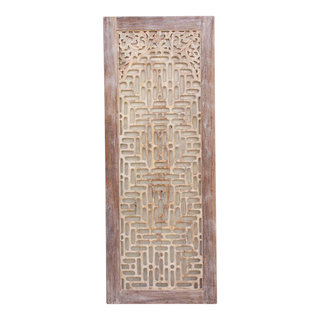 Finely Carved Whitewash See-Through Door Panel - Farmhouse - Front ...