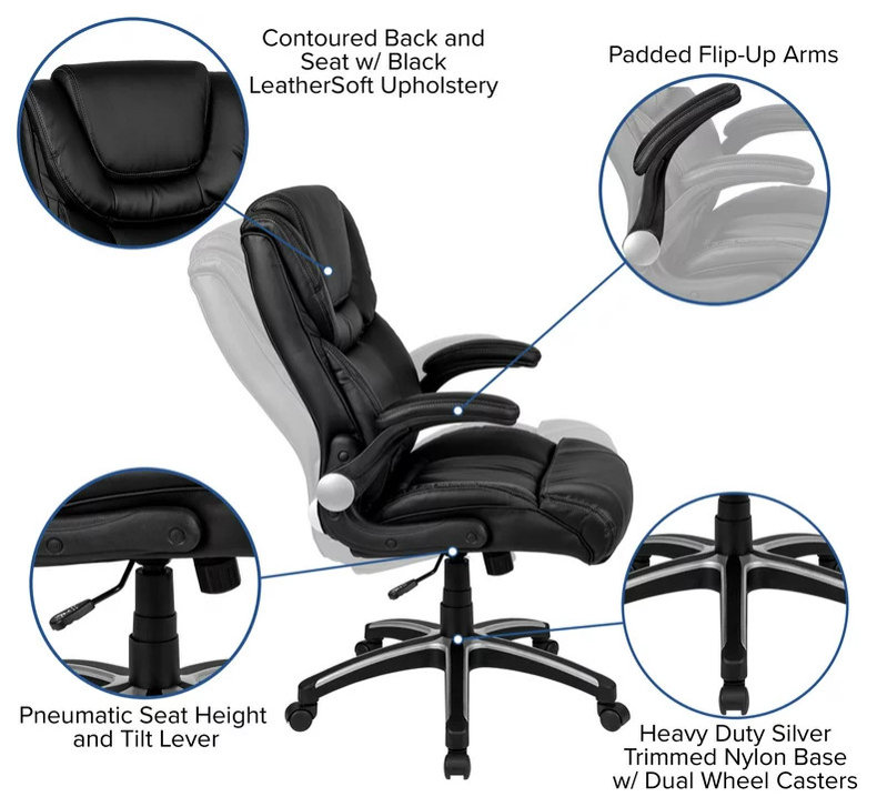 Contemporary Office Chair, Waterfall Faux Leather Seat With Flip Up ...