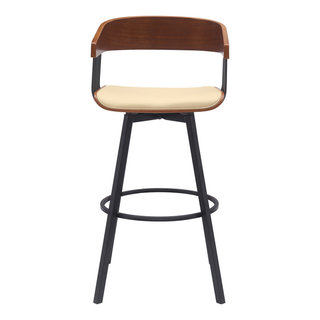 Athena 27" Swivel Walnut Wood Counter Stool Cream Faux Leather With ...