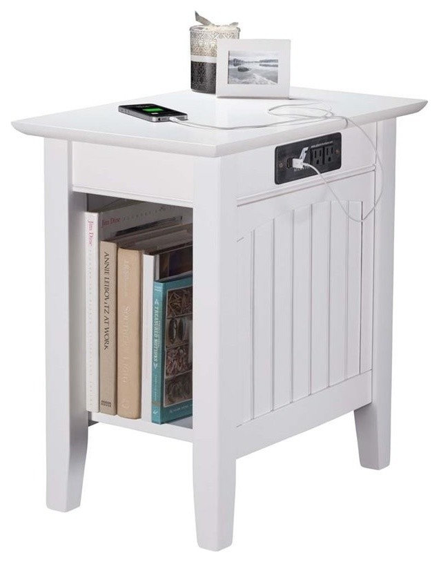 Pemberly Row Transitional Wood Side Table with USB Charging Ports in ...
