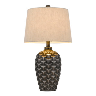 25" Silver Metallic Table Lamp With Gray Empire Shade - Table Lamps ...