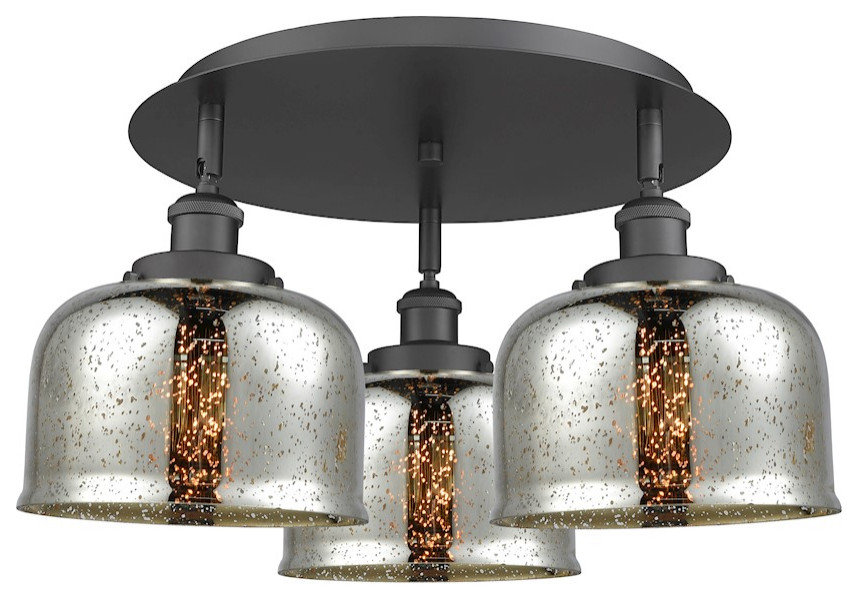 Innovations Lighting Bell 3-Light 20" Flush, Black/Mercury, 916-3C-BK ...