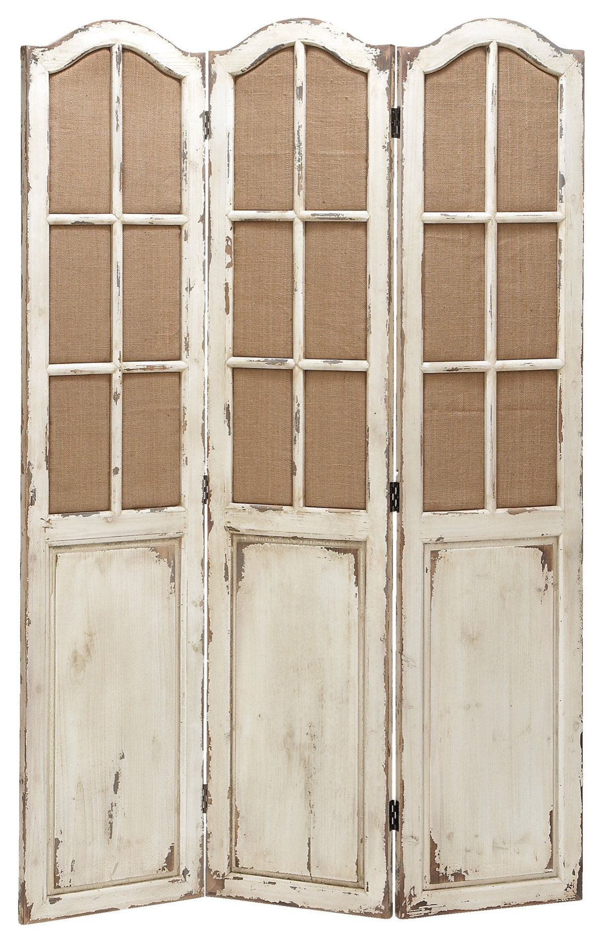Farmhouse 3 Panel Room Divider, Fir Wood Frame With Burlap Window Pane ...