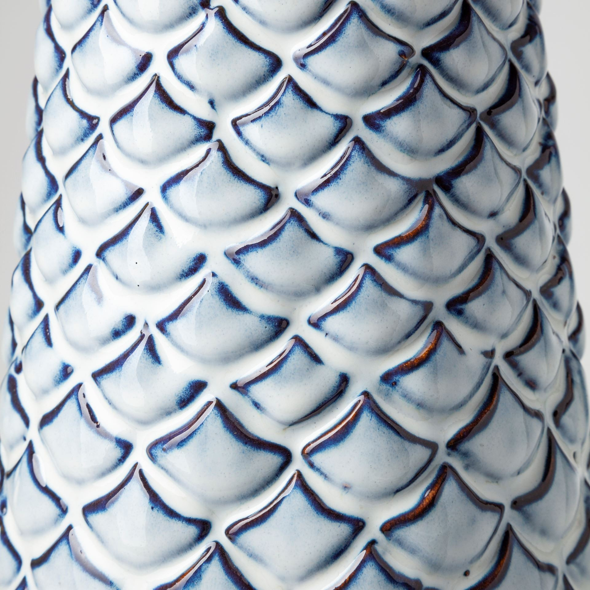 16" Aqua Blue Glaze Fishscale Pattern Ceramic Vase - Beach Style ...