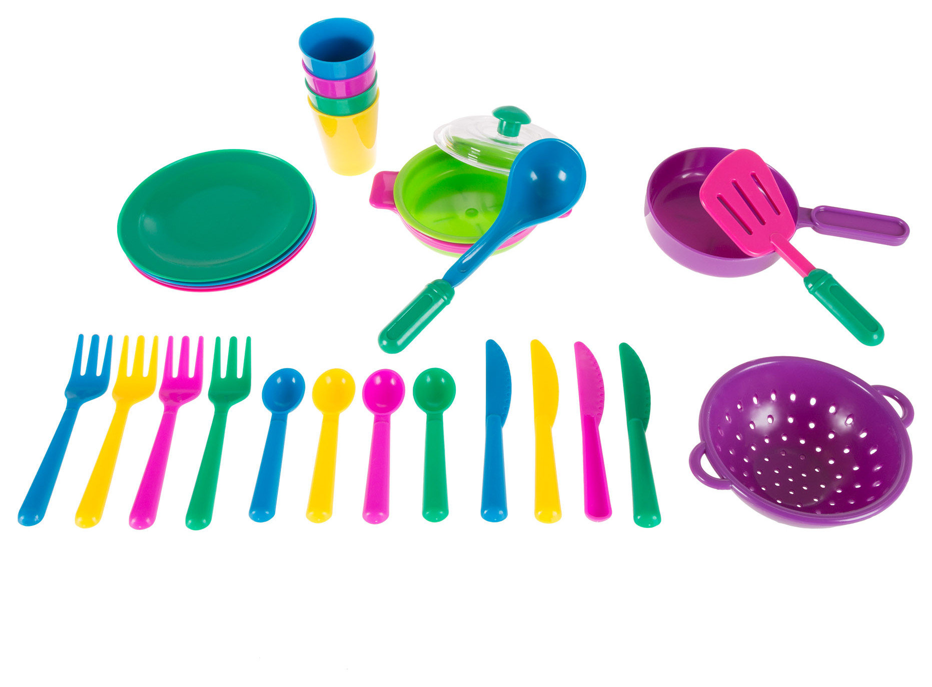 27-Piece Kitchen Set Plastic Dish Drainer and Tableware for Pretend ...