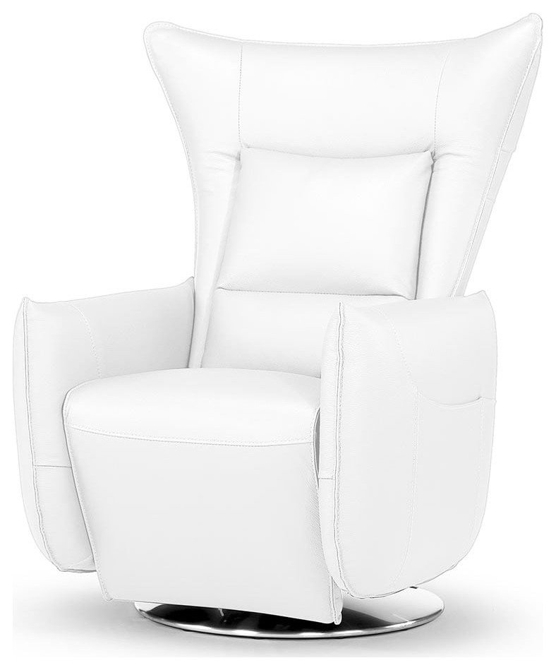 Hyland White Reclining Chair with Swivel Base and Top Grain Leather ...