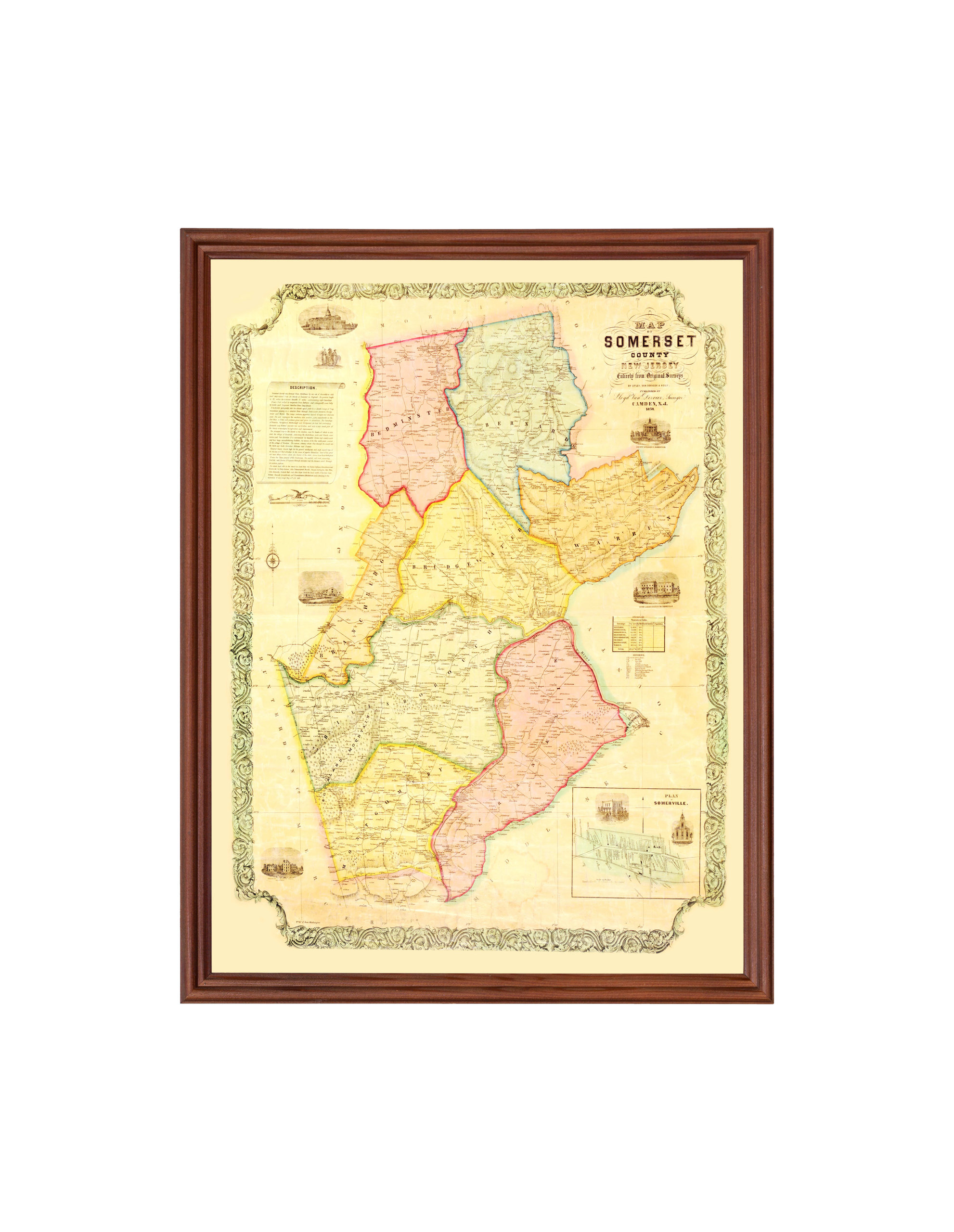 Somerset County Map Framed Art 1850, Vintage NJ Wall Decor, 18x24 ...