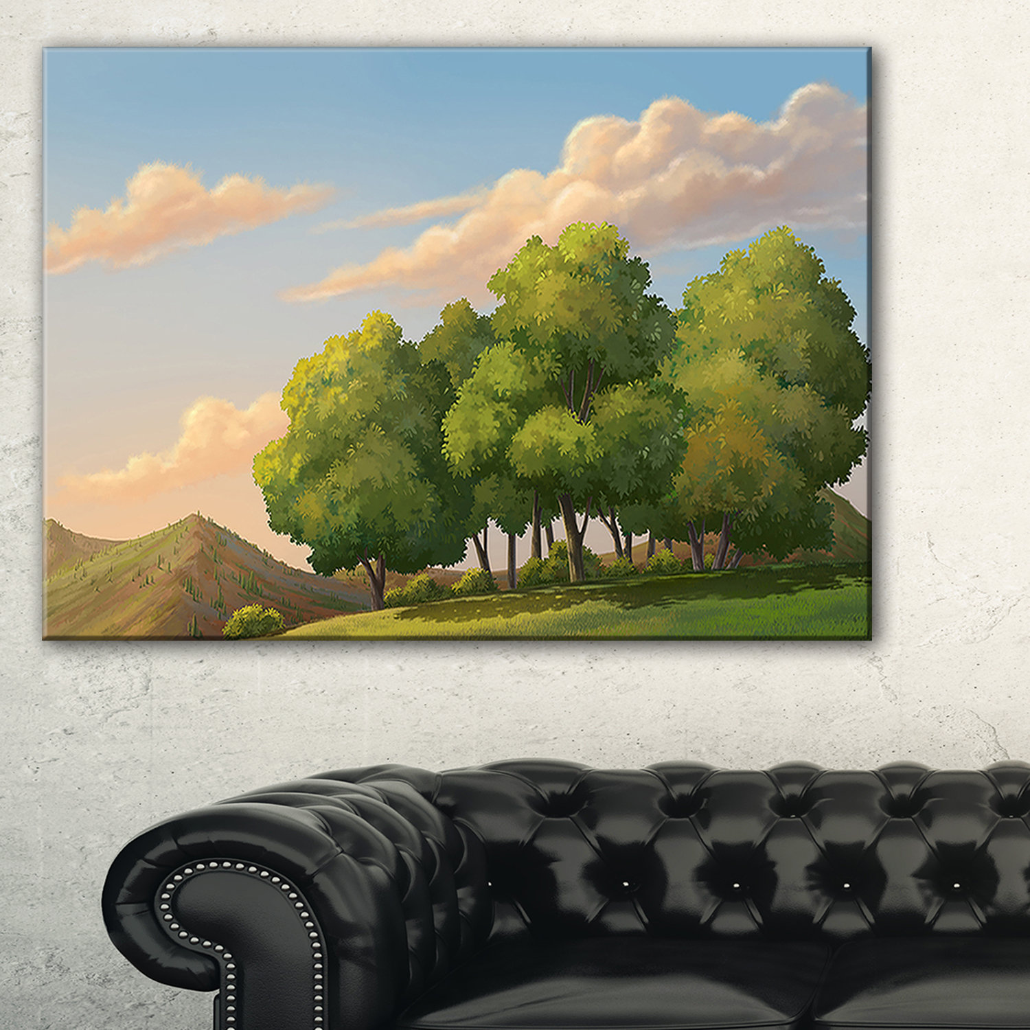 "Green Mounds With Green Trees" Landscape Wall Art Print, 32"x16 ...