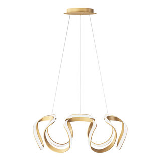Modern Gold 1-Light Wavy Linear LED Pendant Lighting Fixture - Modern ...